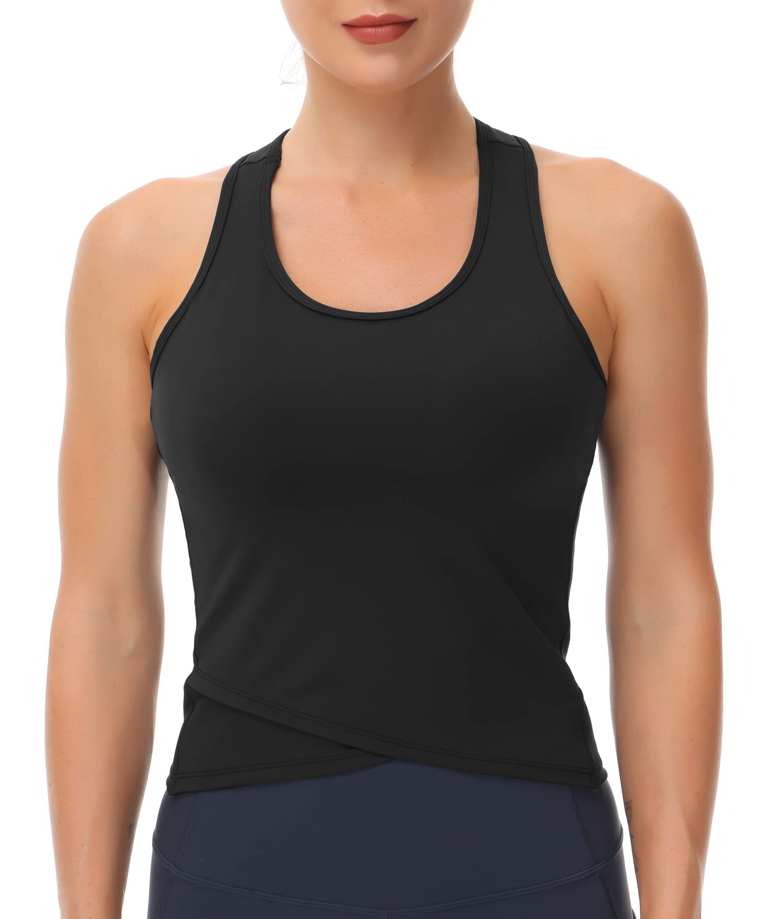 Women’s Racerback Workout Tank Tops with Built in Bra Sleeveless Running Yoga Shirts Slim Fit (X-Small, Black)