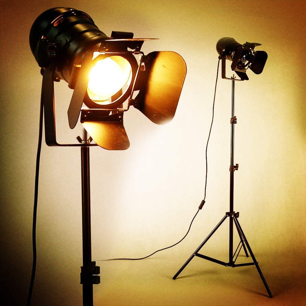 XIHOME Vintage Industrial Black Retro Tripod Adjustable Floor lamp Parking Light, 5 Meter Cable with Foot Switch Parking Light Tripod gooseneck for Living Room Bedroom Office bar Lighting (Pack of 2)