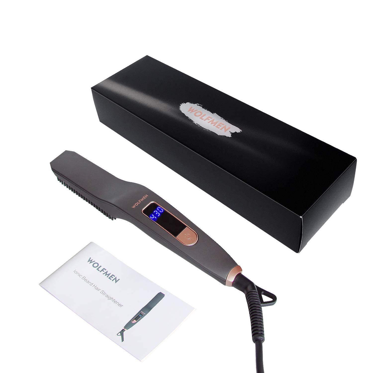 WOLFMEN Beard Straightener for Men - Heated Beard Comb for Men, Ionic Heated Beard Brush Straightener, Hot Beard Comb for Men with 6 Temperatures and Quick Electric Heated