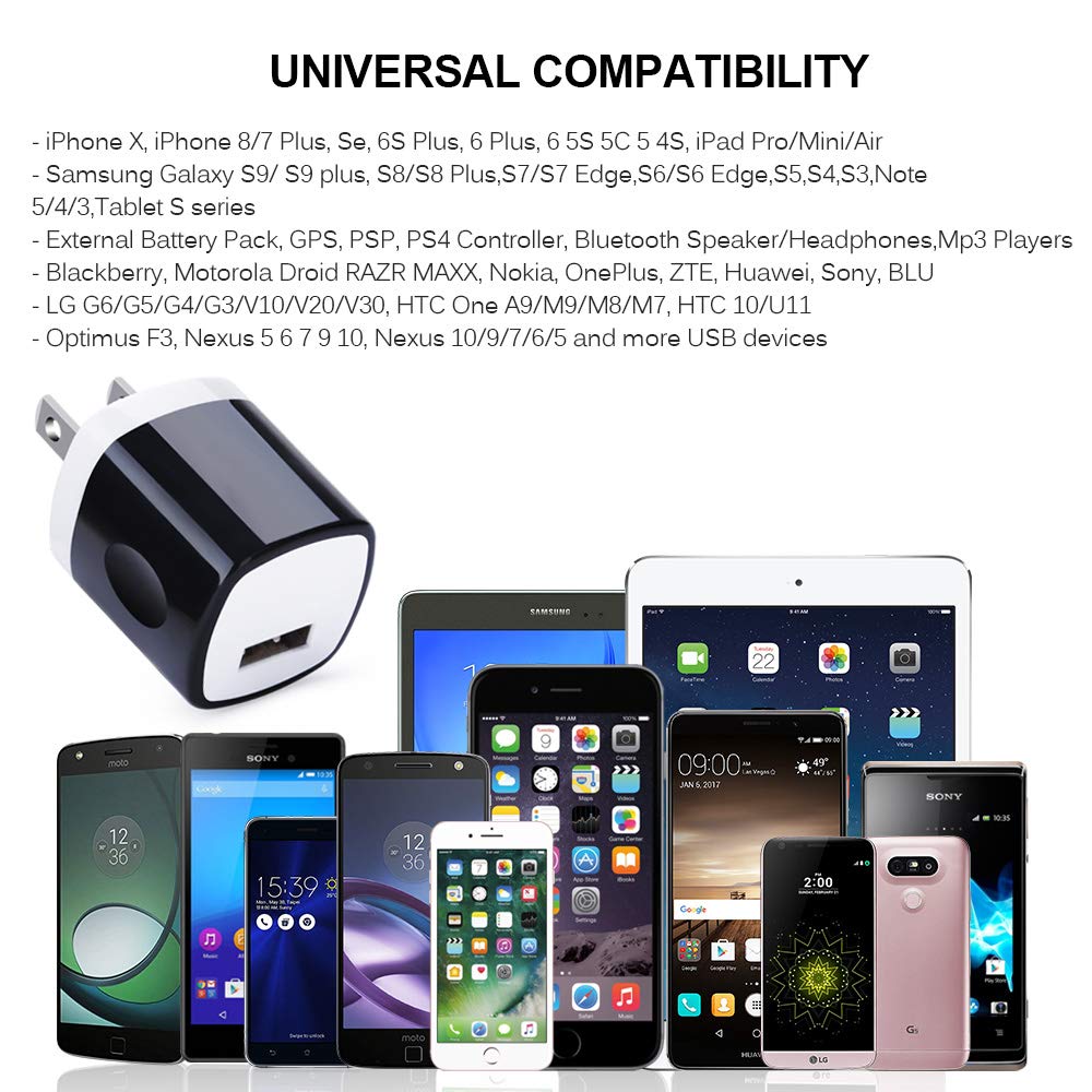 Wall Adapter, USB Wall Charger 6 Pack, UorMe 1A 5V Single Port USB Plug Power Adapter Compatible iPhone 14 Plus 13 12 11 Xs XR X 8, Samsung Galaxy S22 Ultra S22+ S22 A21 S10e S9 Note 20,Google Pixel 6