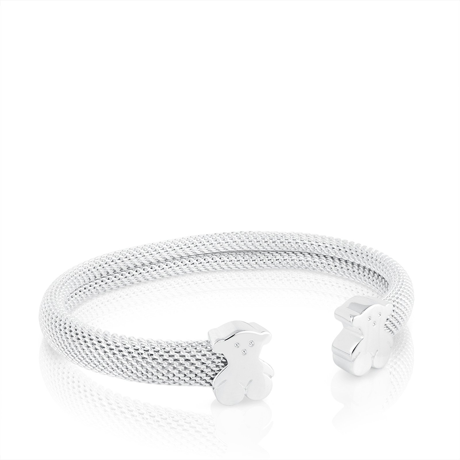 TOUS Sterling Silver Bangle for Women with Bear Motif. Length: 16 cm. Size: 0.7x0.4 cm. Mesh Collection