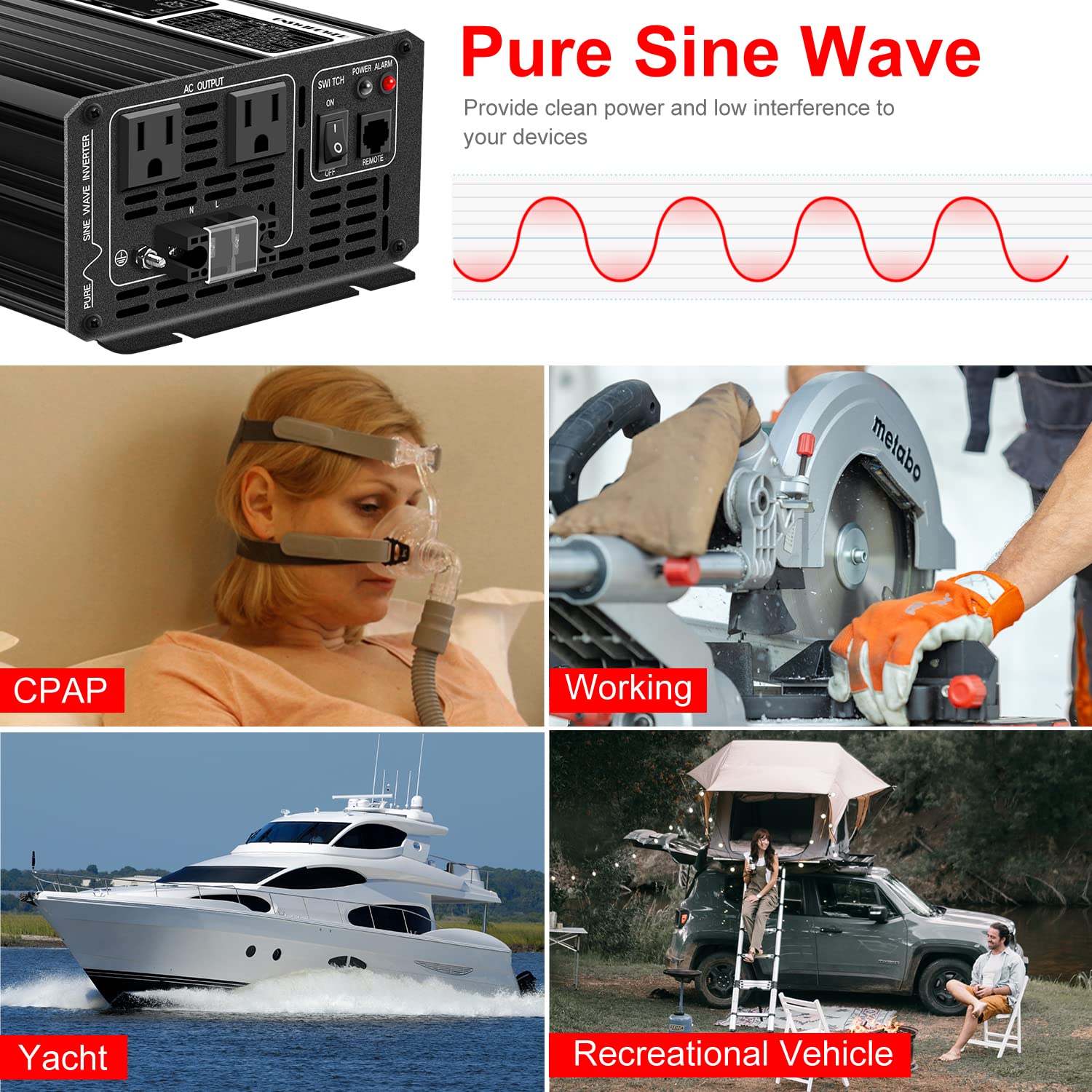 XIJIA 3000W (Peak 6000W) Pure Sine Wave Power Inverter DC 12V to AC 120V 60HZ Solar Converter for Home Use car Remote Control (DC12V (Range 10V-15V) 3000W)