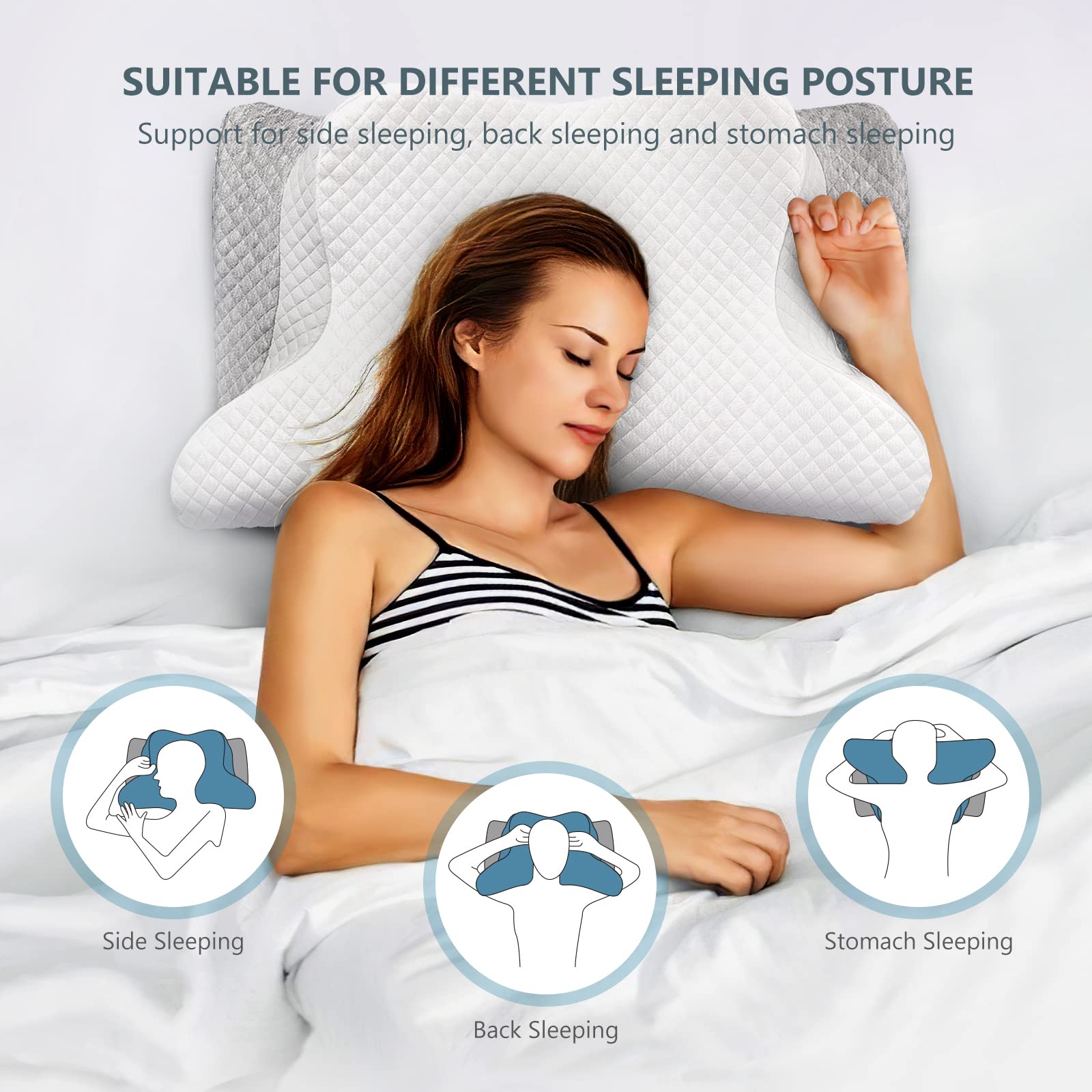 ZAMAT Adjustable Memory Foam Neck Pillow for Pain Relief - With Cooling Pillowcase, Orthopedic Contour for Side, Back, Stomach Sleepers