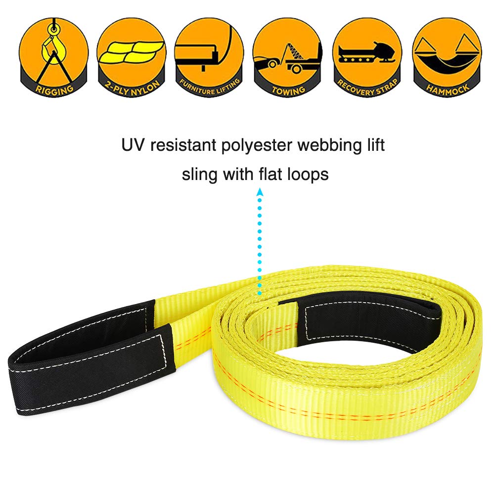 Trekassy 2 Pack 10' x 2" Lifting Sling Straps, 10ft Lifting Straps with 10,000lbs Max Vertical Break Strength Capacity, Heavy Duty Nylon Tree Saver Recovery Strap Web