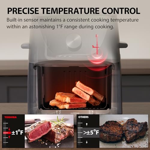 Toshiba 5.5QT Air Fryer Heat-Q Technology, Quick and Easy Meals, 8 Preset Menus and Menu-IQ Function, 1°F Precision, 90% less oil, Double-sided Handles Easy Carrying