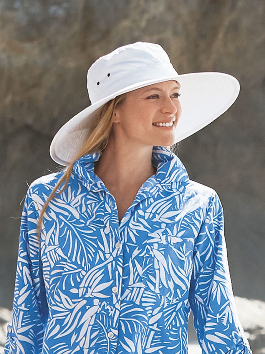 Womens Mens Sun Hat Wide Brim UV-Protection Bucket Fishing Safari Boonie Hat for Summer(Size:L) White