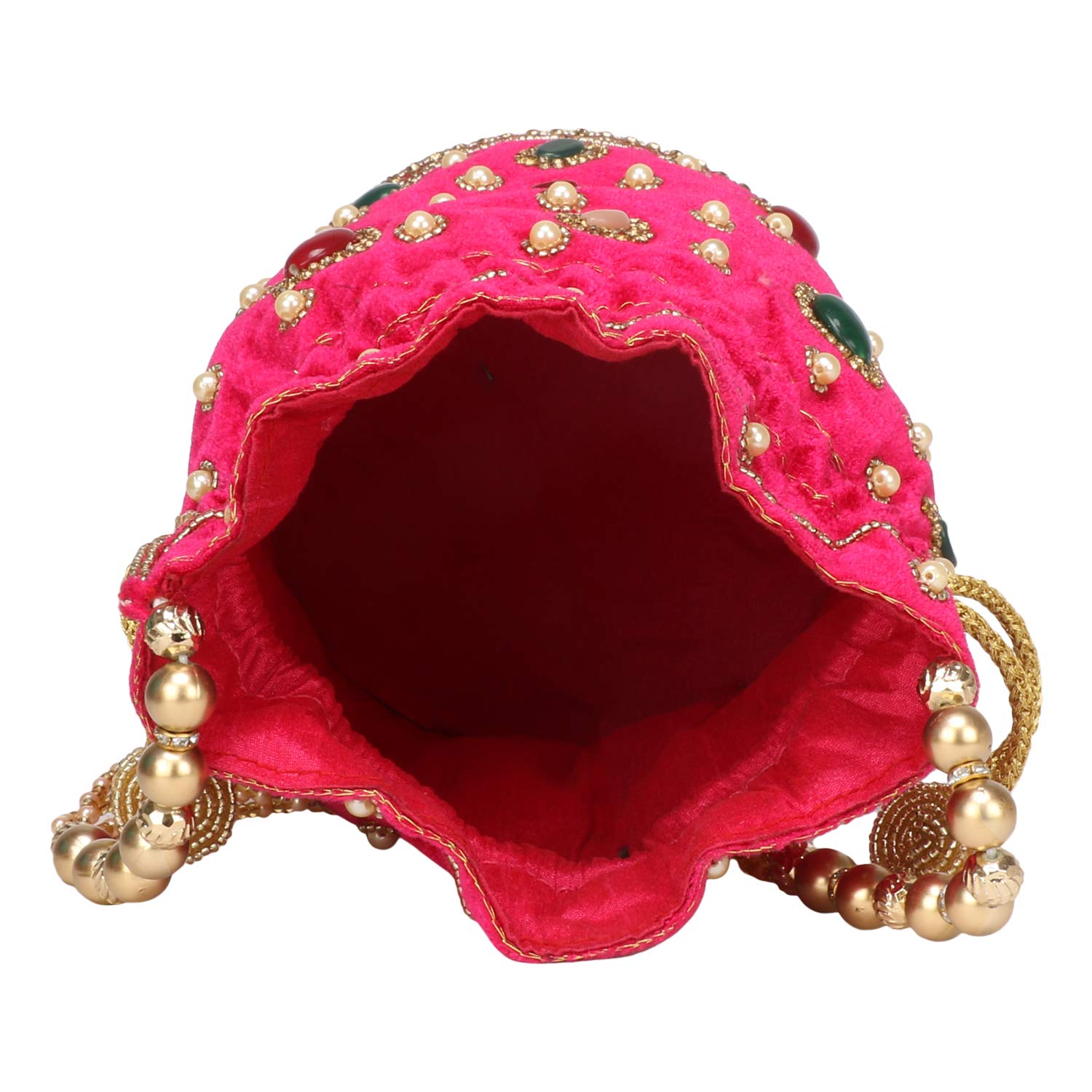 Suman Enterprises Fantastic Velvet Potli Batwa Pouch Bag with Stone & Beads Work For Women (Pink)
