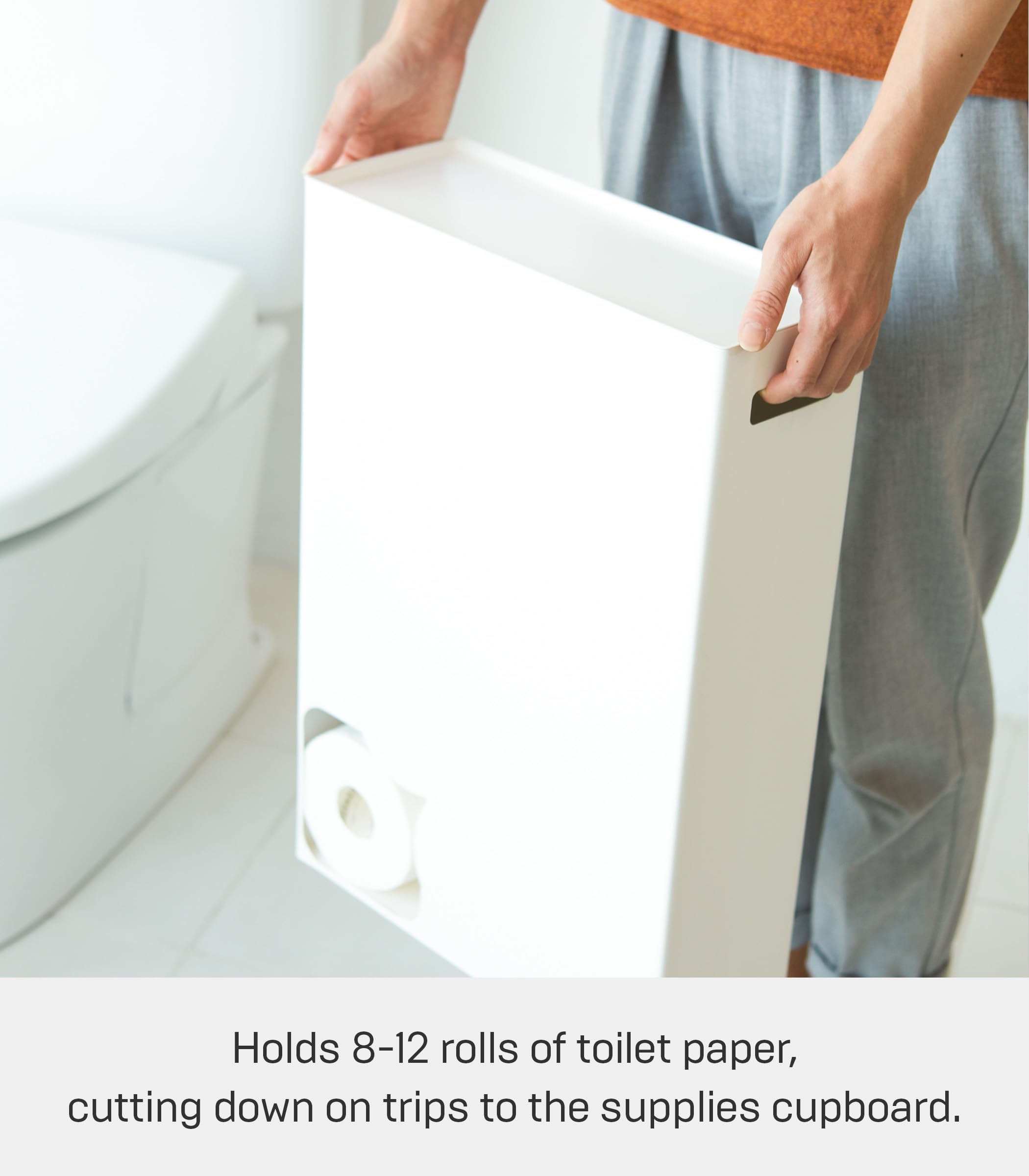 Yamazaki Home Toilet Paper Stocker - Bathroom Storage Organizer Dispenser Not for Jumbo Rolls Steel One Size White