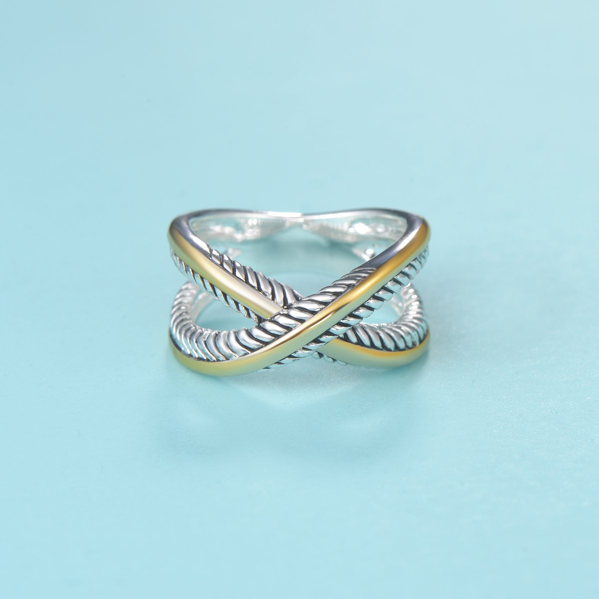 UNY Ring Vintage Designer Fashion Brand Women Valentine Gift Two Tone Plating Twisted Cable Wire Rings (7)