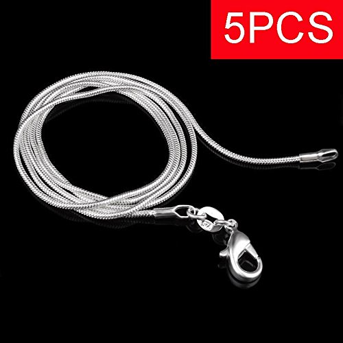 Zhx 3PCS/5PCS 925 Sterling Silver Snake Chains Necklaces 16" 18" 20" 22" 24" 26" 28" 30" ( multi-color ,5pcs 18 inch) (5pcs 22 inch, multi-color)
