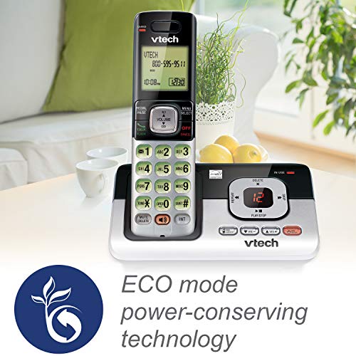 VTech CS6829 DECT6.0 Cordless Phone for Home with Answering System, Caller ID/Call Waiting, Backlit Keypad and Display,Expandable to 5 HS,Silver and Black,1 Cordless Handset