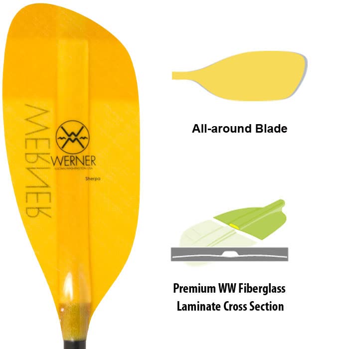 Werner Sherpa Fiberglass Bent Shaft Whitewater Kayak Paddle-200cm-Amber