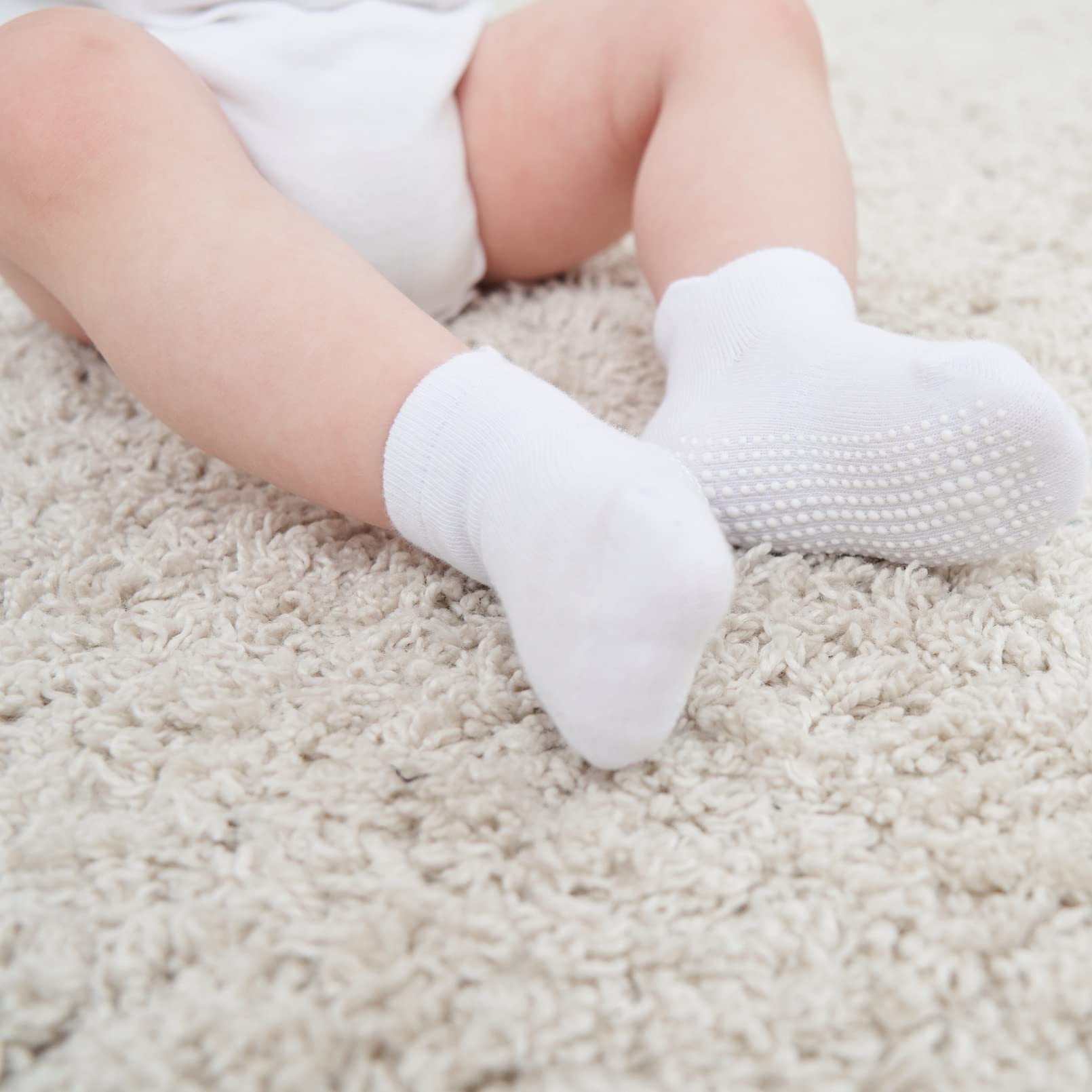 ZAPLES Baby Non Slip Grip Ankle Socks with Non Skid Soles for Infants Toddlers Kids Boys Girls, Assorted 9 Pack, 6-12 Months