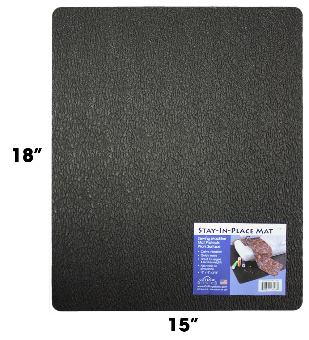 Stay-In-Place Machine Mat - 15" x 18" - Calms Vibration and Dampens Noise. Great for Sewing Machines and Sergers. Made In USA. Black