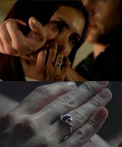 XCFS 925 Sterling Silver CZ Blue Stone elena gilbert Vampire Merchandise Elena's Daylight Womens Band Ring,Size 6-9