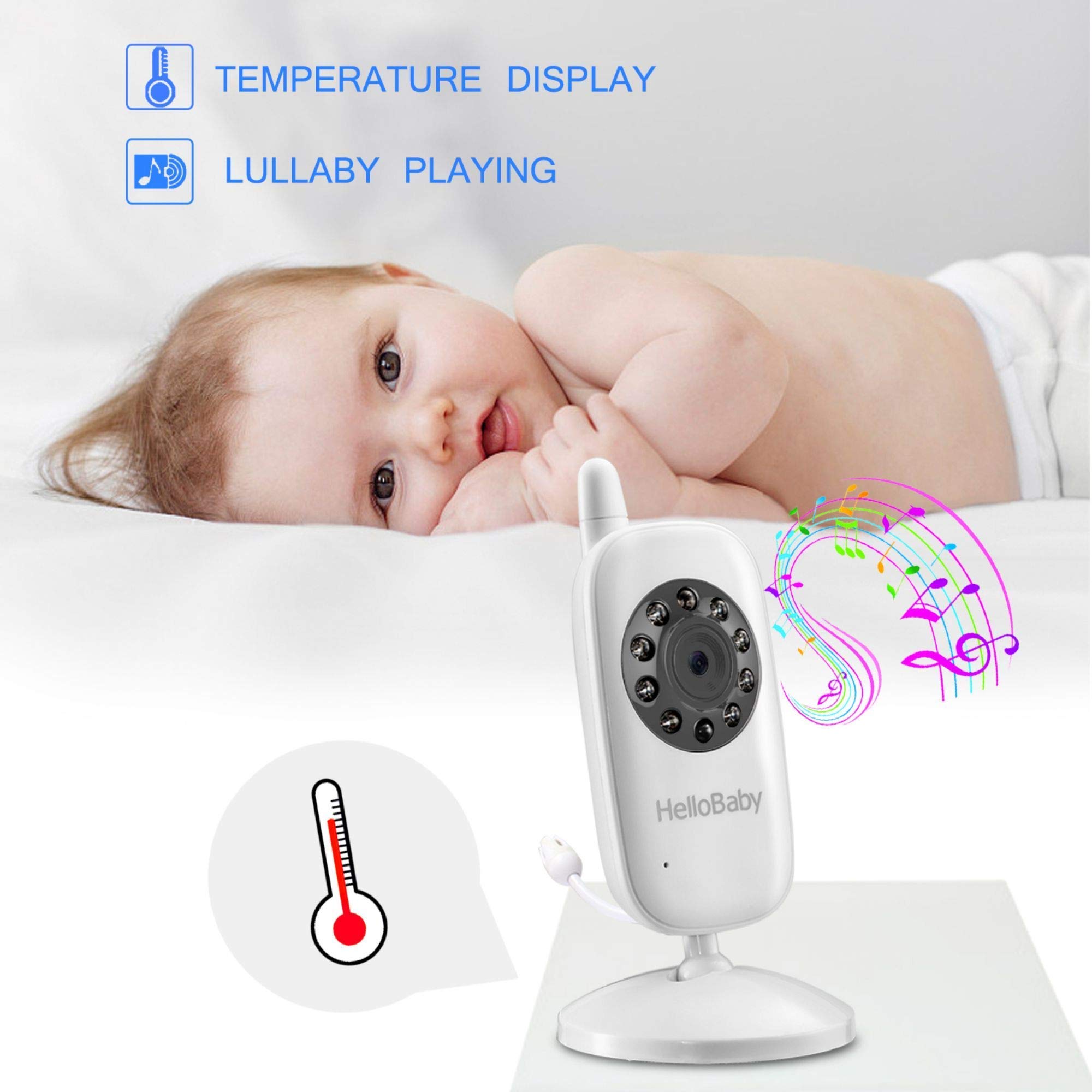 Video Baby Monitor with Camera and Audio | Keep Babies Nursery with Night Vision, Talk Back, Room Temperature, Lullabies, 960ft Range and Long Battery Life