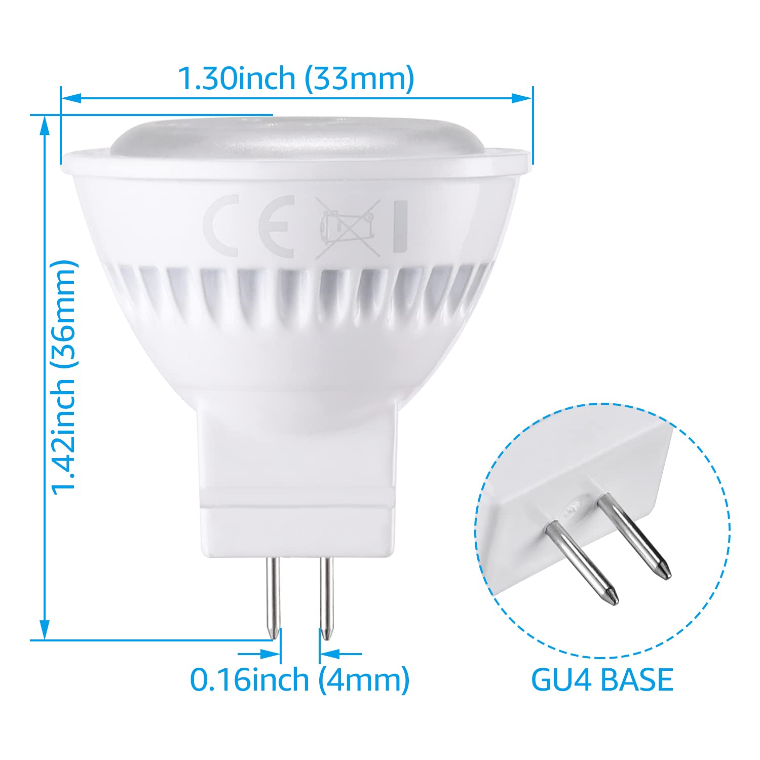TORCHSTAR LED MR11 Bulbs, 25W Halogen Equivalent, 3W 5000K Daylight, Non-Dimmable, Outdoor Landscape Lighting Bulb, GU4 Base Spotlights, AC/DC 12V Low Voltage Recessed Track lights, Pack of 2