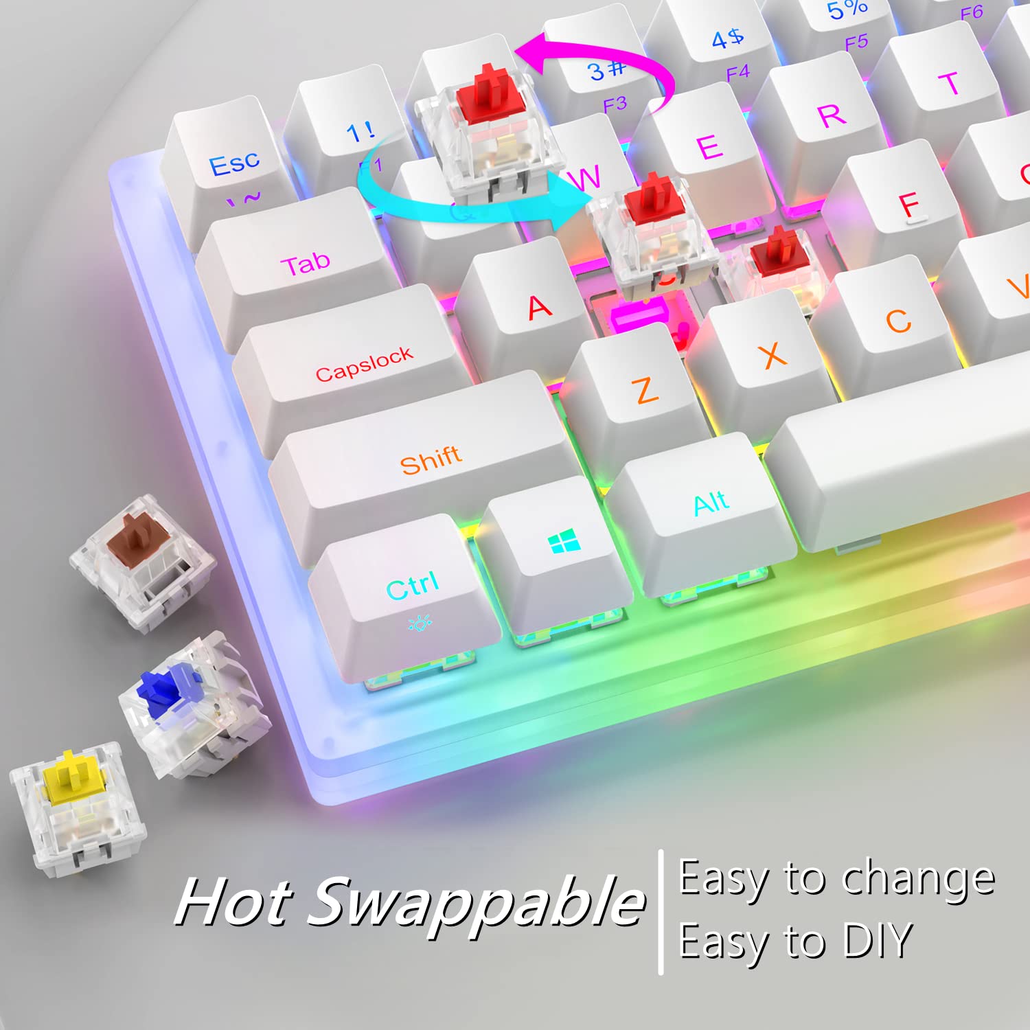 Womier K66 65% Mechanical Keyboard Hot-Swappable Ultra-Compact RGB Gaming Keyboard + XVX Coiled Cable - Detachable Aviator Coiled Keyboard Cable Type C to USB A