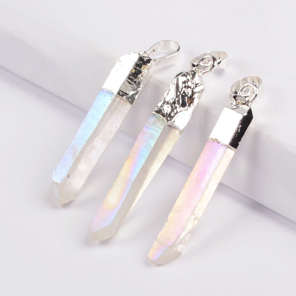 ZENGORI Silver Plated Angel Cluster Aura Titanium Druzy Quartz Crystal Point Pendant Bead