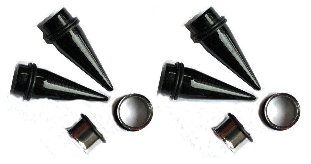 Zaya Body Jewelry 2 PAIRS Black Tapers and 316L Steel Tunnels Ear Stretching Kit gauges plugs 0g - 1 inch (7/8 1 inch)