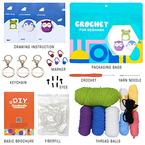 Yanpoake Crochet Kit for Beginners, 3PCS Crocheting Animal Kit for Adults and Kids, Crochet Starter Knitting Kit for Complete Beginners with Step-by-Step Instructions and Video Tutorials