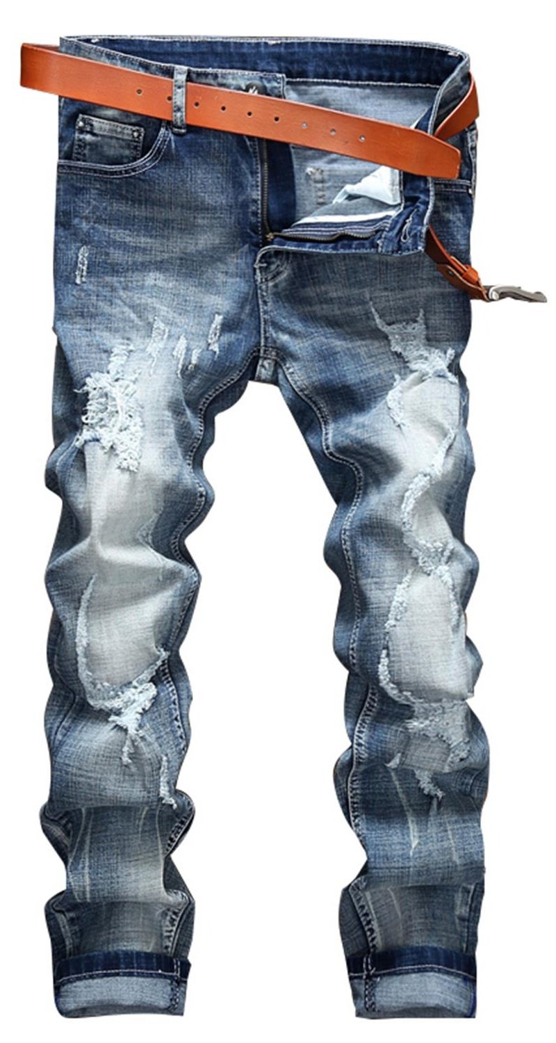 YTD Mens Distressed Ripped Biker Slim Jeans Stretched Moto Denim Pants (36, R-Grey)