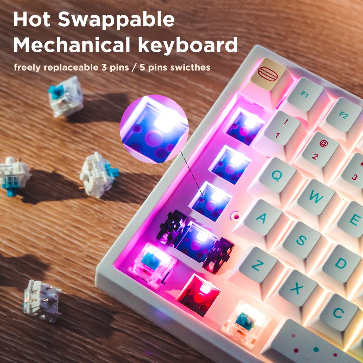 YUNZII Macaron 84 84-Key RGB Hotswap Wired Mechanical Gaming Keyboard with PBT Dye-subbed Keycaps for Mac/Win/Gamers (Gateron Red Switch,Macaron)
