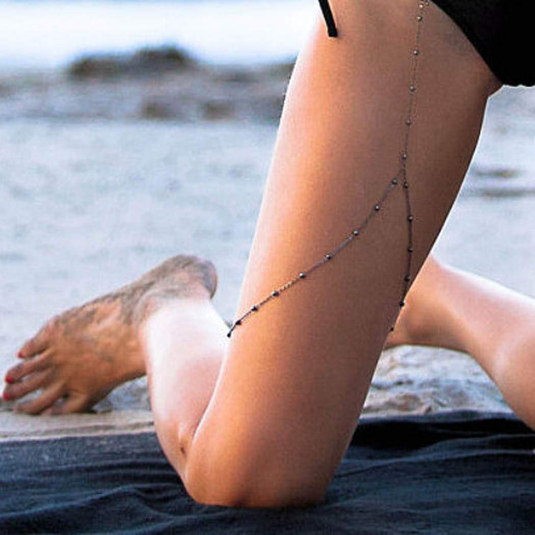 Zoestar Sexy Thigh Chains Beaded Leg Chain Beach Harness Body Jewelry Accessories for Women (Silver)