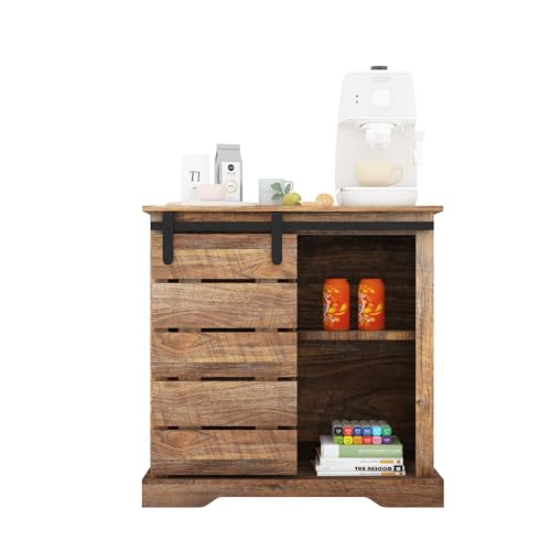 Wonder Comfort Sideboard Buffet Cabinet,Kitchen Storage Console Table with Sliding Barn Door for Living, Dining Room, Bedroom, Entryway, Rustic Brown