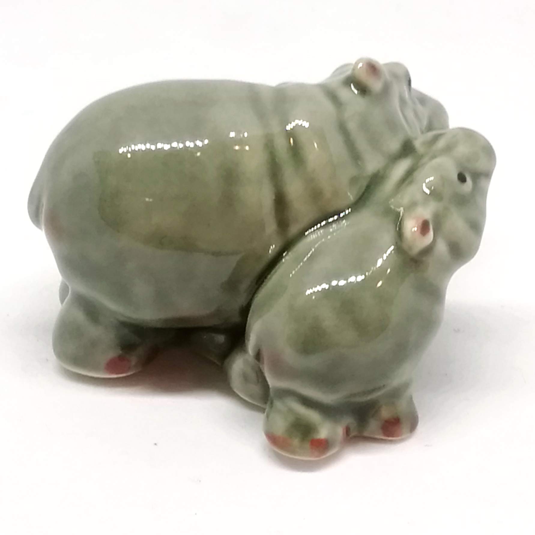 ZOOCRAFT Ceramic Hippo Figurine Mom and Baby Hand Painted Porcelain Terrarium Garden Decor Collectibles