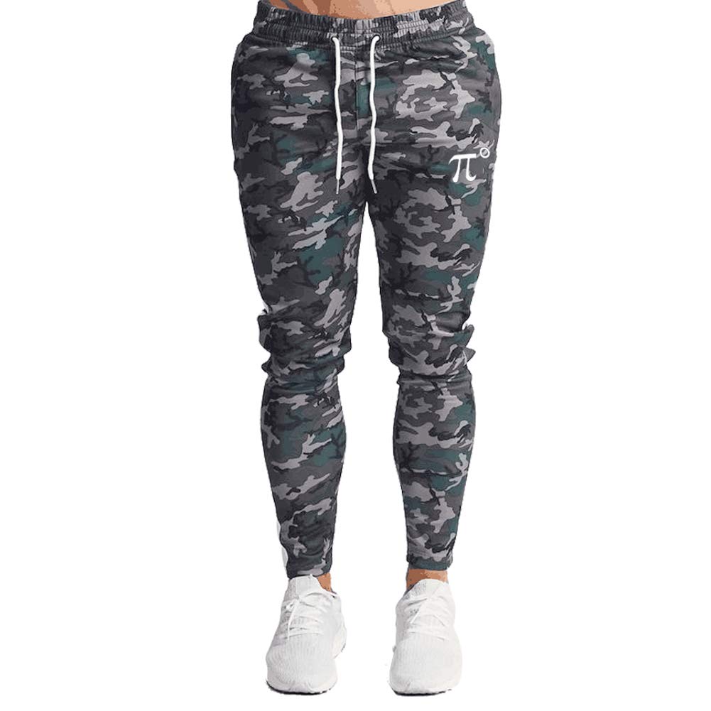 Wangdo Men's Zipper Pockets Camouflage Joggers Sweatpants for Casual Gym Workout Slim Sport Drawstring Long Pants (Green Camouflage,XL)