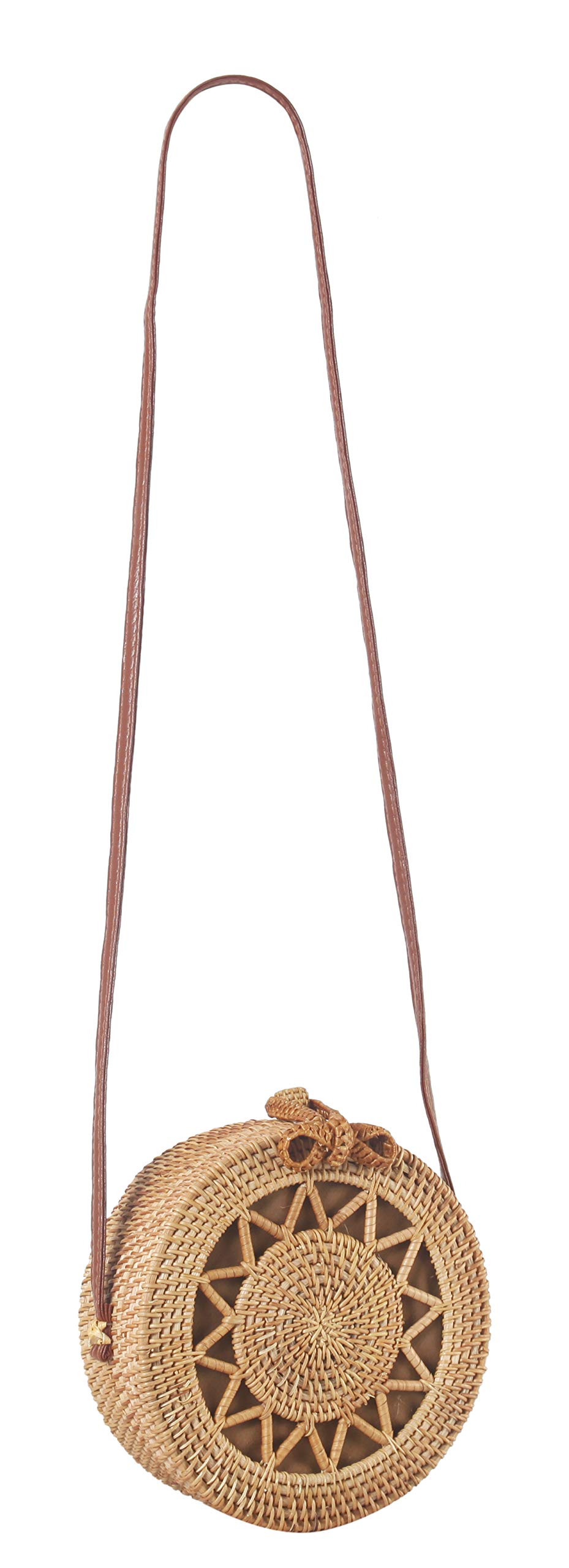 Straw Bag Rattan Bags - Handmade Wicker Woven Nature Rattan Round Cross Body Bag