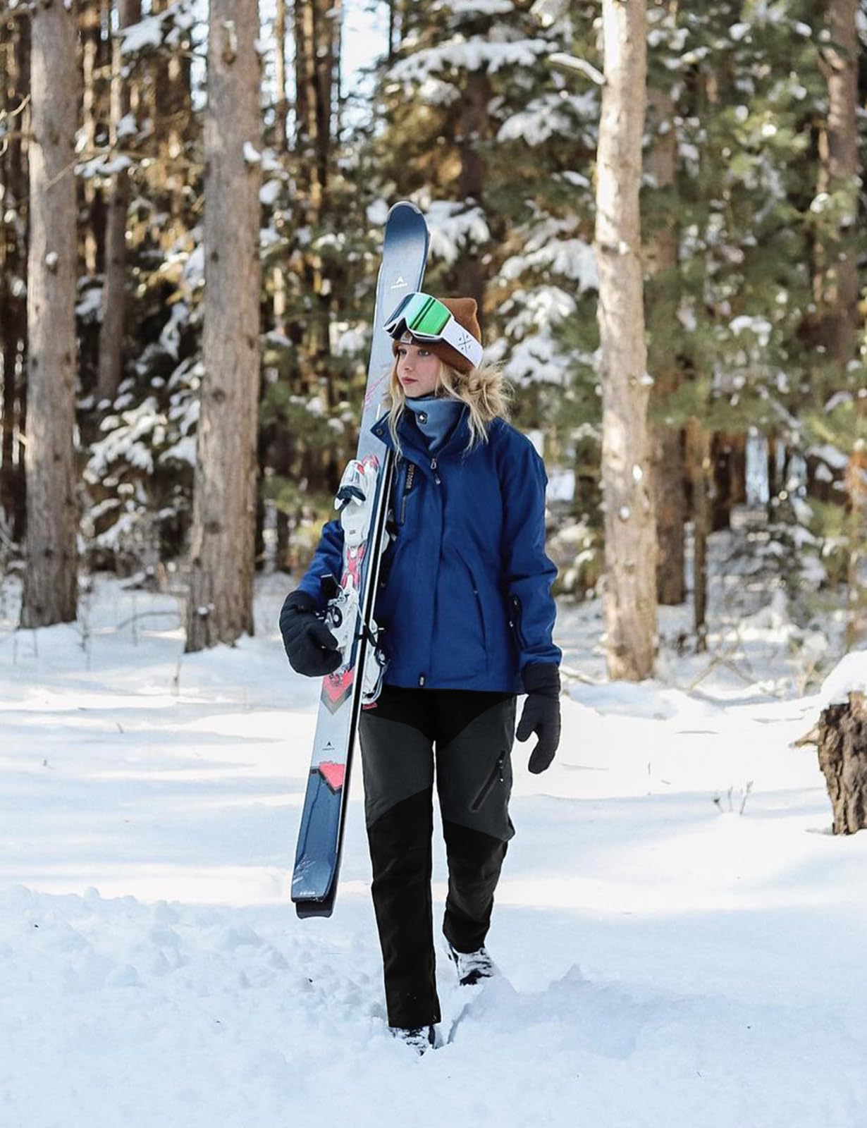 TBMPOY Women's Ski Windproof Waterproof Snow Pants Outdoor Hiking Fleece Lined softshell Pants Black S