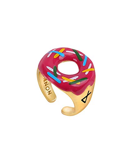 XUN Zhe Cute Food Imitate Donut Open Rings Colorful Cartoon Sweet Donut Cookie Adjustable Rings Jewelry for Women Best Friends (Red/Gold)