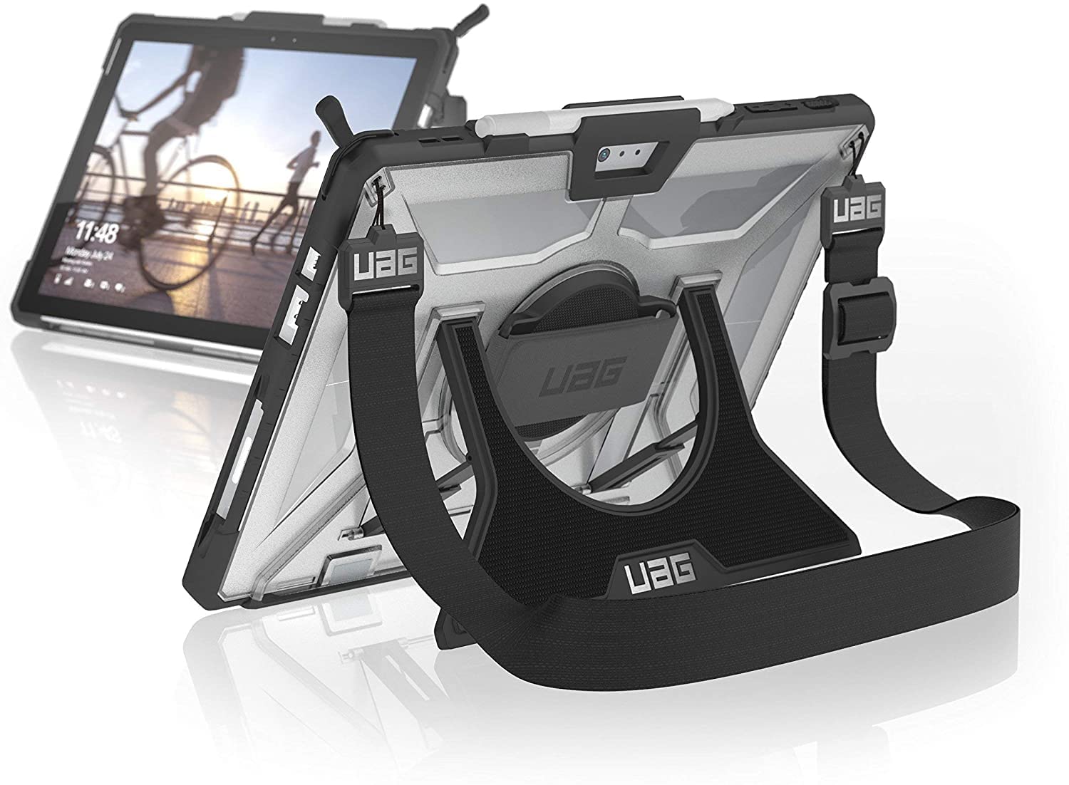 UAG Microsoft Surface Pro 7 Plus/Pro 7/Pro 6 Case w/Hand Strap & Shoulder Strap, Plasma Ice + Microsoft Surface Pro 7 Plus/Pro 7/Pro 6 Screen Protector Tempered Glass, Clear