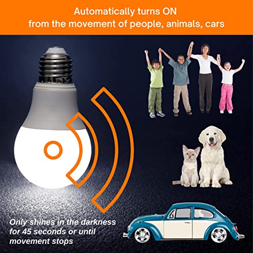 VOLANSON TECHNOLOGIES Motion Sensor Light Bulb Radar - 800lm Daylight Outdoor Indoor - Dusk to Dawn Motion Activated LED Bulbs - for Porch Garage Basement Stairwell - E26 A19 4500K Security