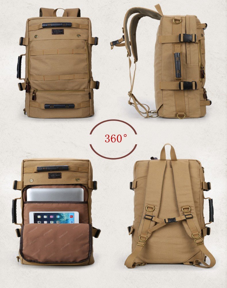 XINCADA Travel Backpack Canvas Backpacks Hiking Daypacks Vintage Rucksack Outdoor Camping