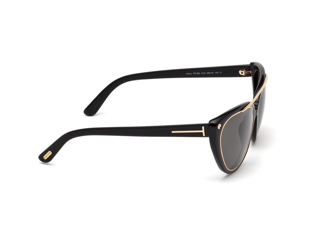 Tom Ford Edita Sunglasses FT0384 01A, Black and Gold Frame, Grey Lens, 58