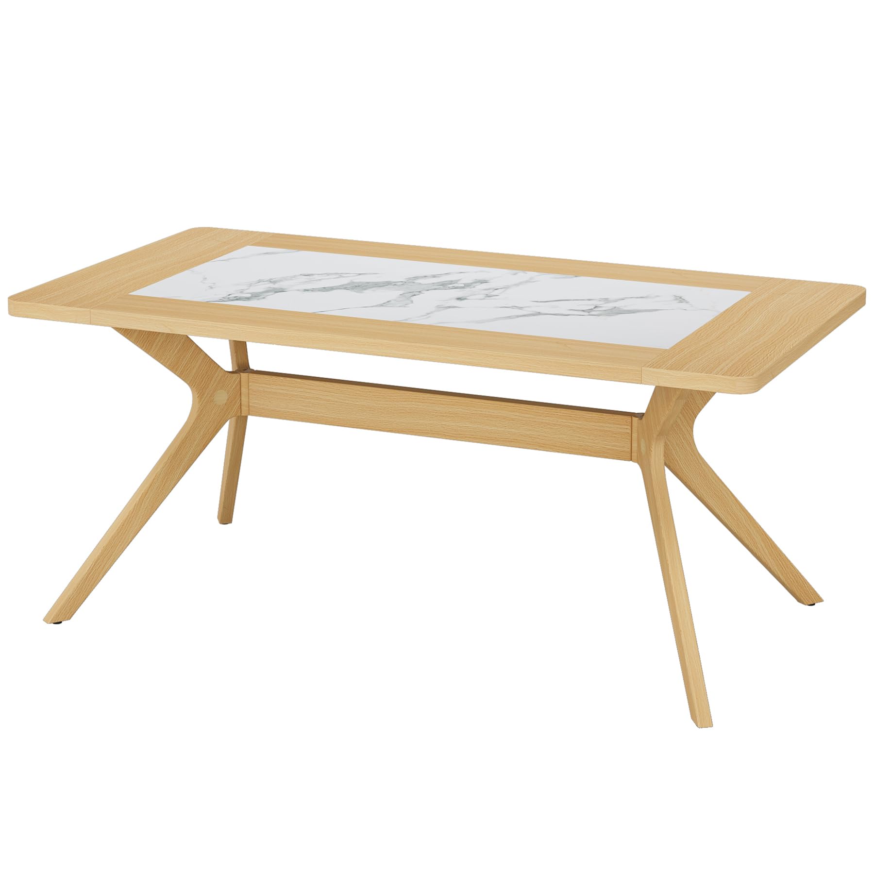 Tribesigns 63-Inch Executive Desk, Modern Office Desk with Solid Wood X-Shape Frame, Large Computer Desk Writing Table Business Furniture for Home Office (Oak and White Marble)