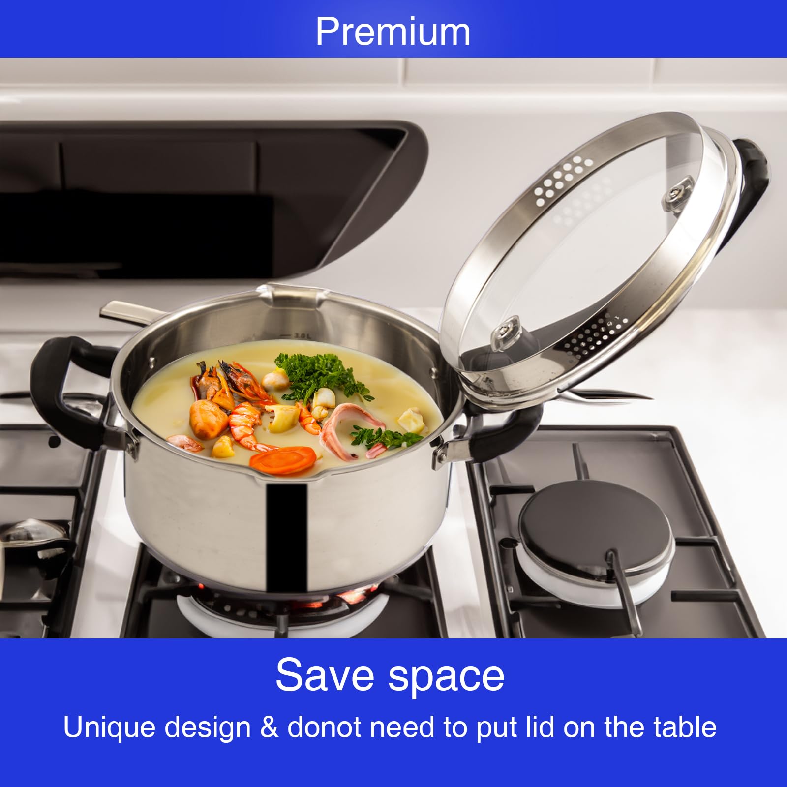 Stainless Steel Cookware Pasta Pot by Cyrder β 5 Quart, Strainer in Glass Lid, Two Side Spouts, Capsule Bottom Stock Pot, Durable & dishwasher safe