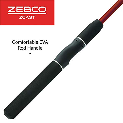 Zebco Z-Cast Spinning Fishing Rod, Extendable 17-Inches to 5-Foot 6-Inch Telescopic Durable Z-Glass Fishing Pole, Comfortable EVA Rod Handle, Shock-Ring Guides, Medium Power, Red