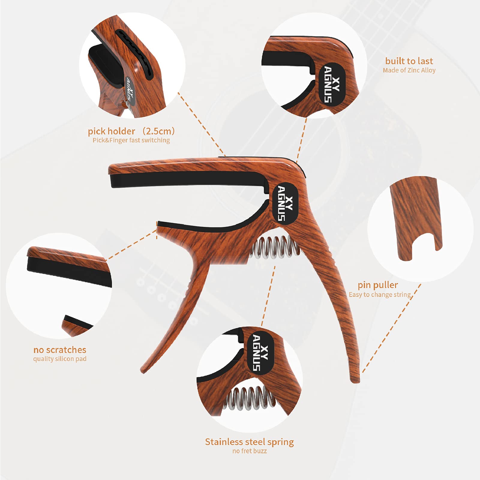 Xyagnus 3in1 Guitar Capo for Acoustic,Electric and Classical Guitars,Ukulele Capo(with Pick Holder),Guitar Accessories