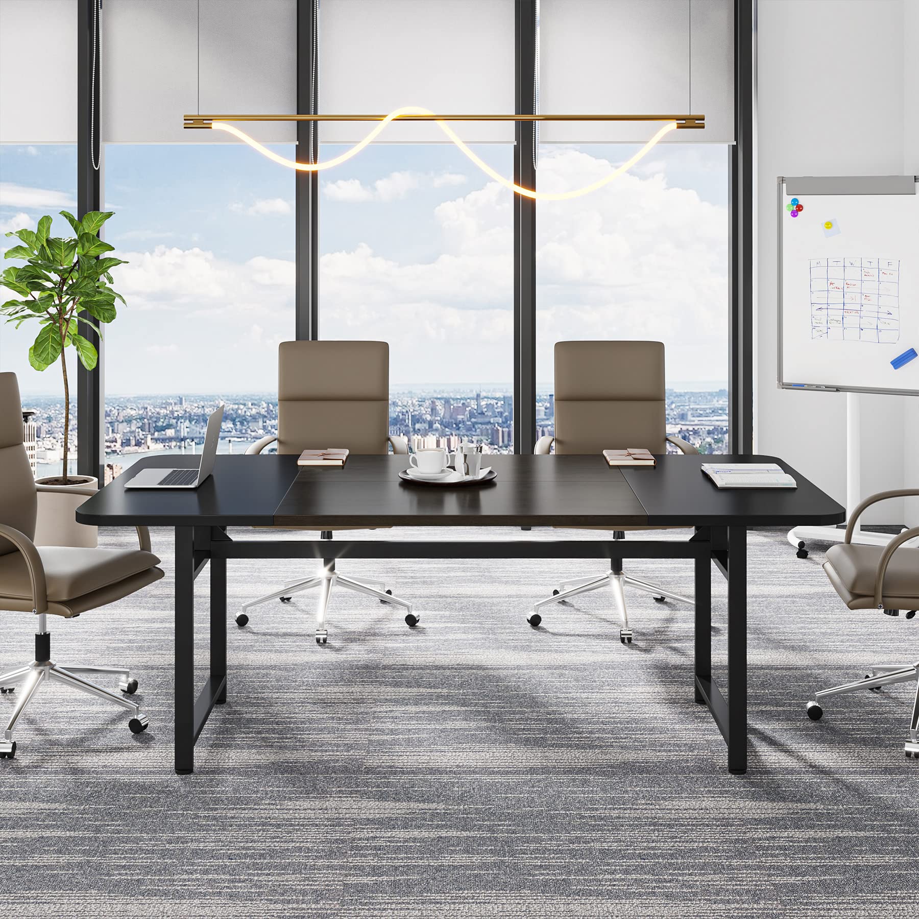 Tribesigns 6FT Conference Table, 70.86" W x 35.43" D Meeting Room Table Boardroom Desk for Office Conference Room, Splicing Board with Heavy Duty Metal Frame, Vintage Grey/Black