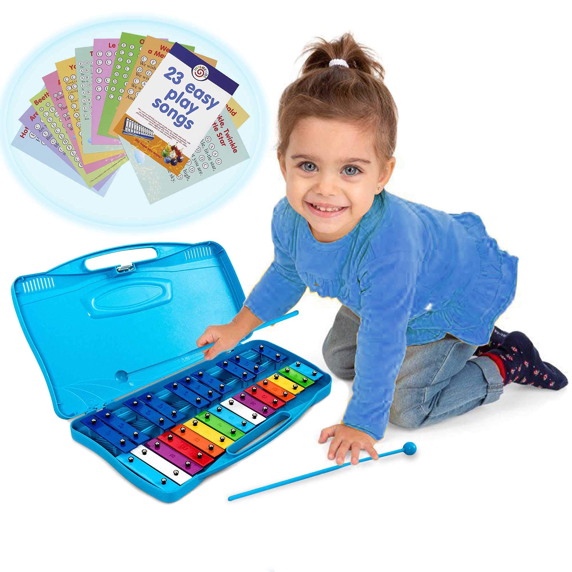 Xylophone 25 Note Colorful Chromatic Glockenspiel in Case Clear Tuned Metal Keys - Card Set w Songs