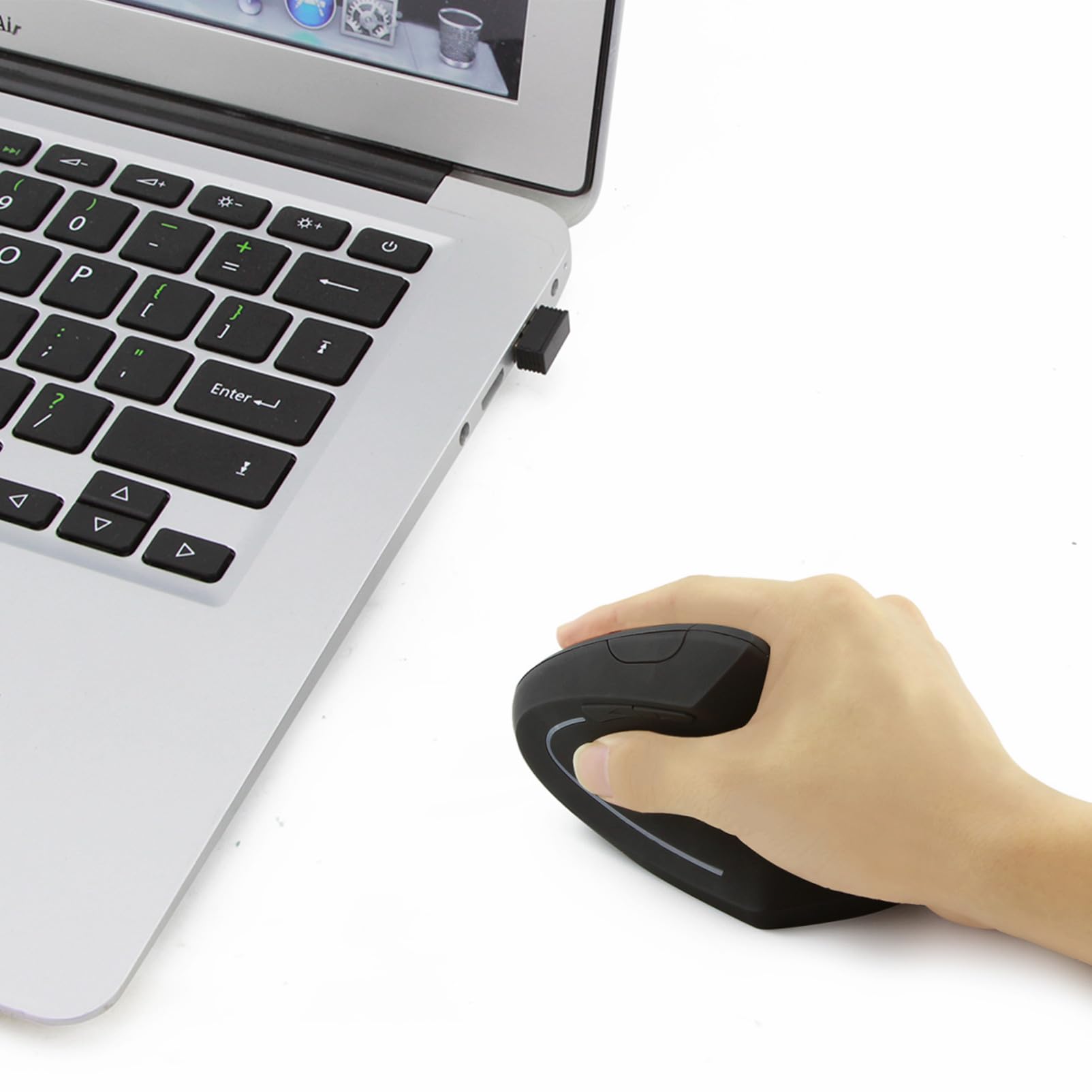 Sunffice FIRSTMEMORY Wireless Vertical Mouse, Wireless Ergonomic Vertical Mouse, 2.4G High Precision Optical Mice 800/1200/1600DPI for PC Laptop Desktop Mac (Left Handed Rechargeable Mouse)
