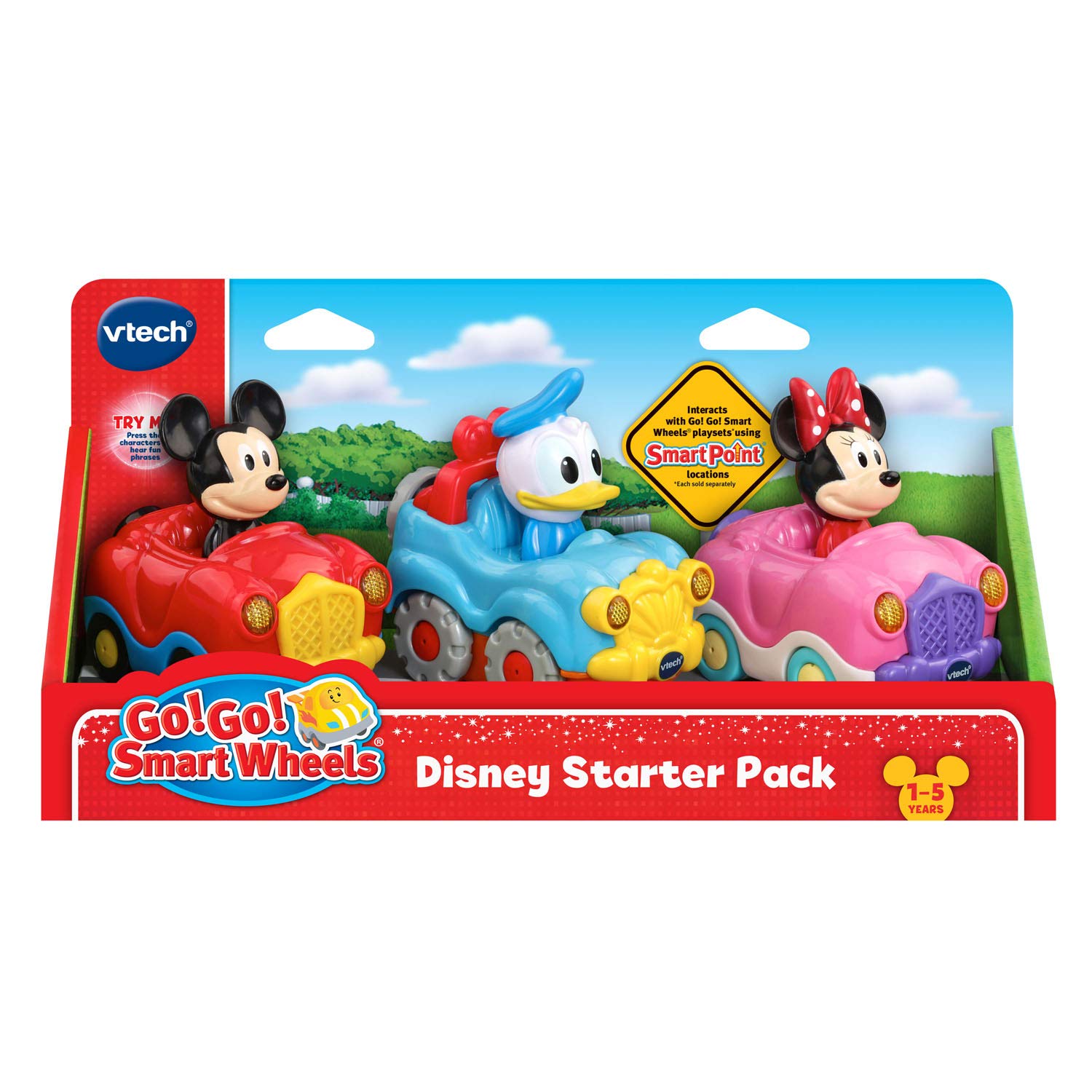 VTech Go! Go! Smart Wheels Disney Starter Pack with Mickey Mouse Convertible, Minnie Mouse Convertible and Donald Duck SUV, Multicolor