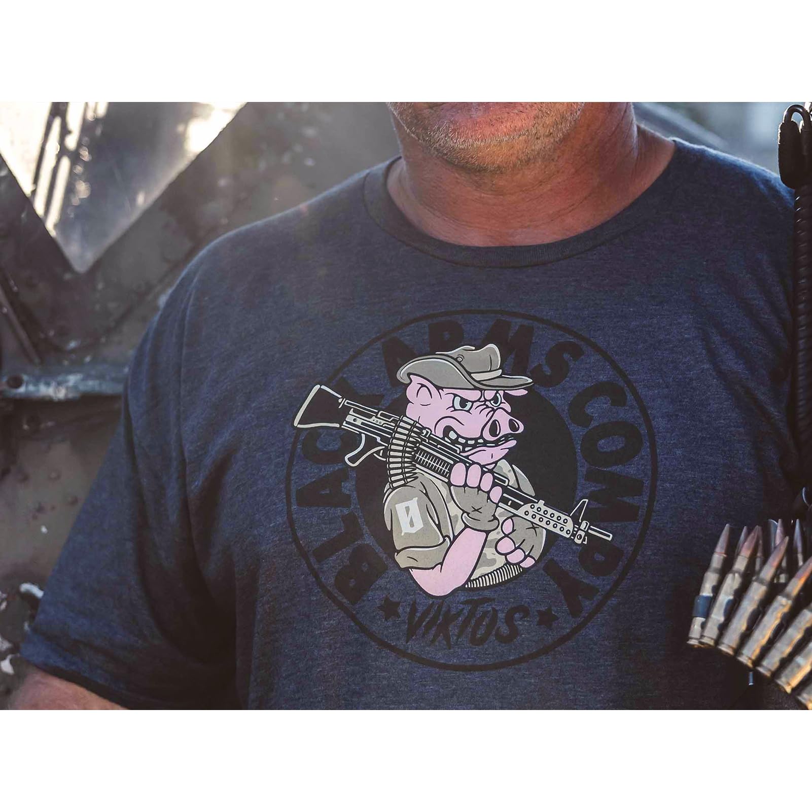 VIKTOS Men's The Pig Tee | Lightweight Breathable Soft Comfortable Casual Short Sleeve T-Shirt with Screen-Printed Graphic, Navy Heather, Size: L