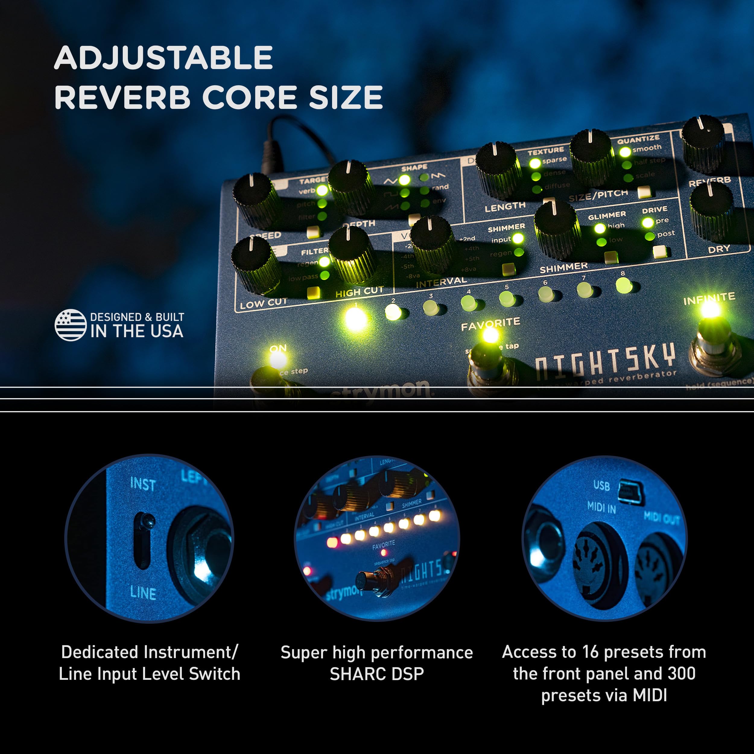 Strymon NightSky Time-Warped Reverberator Reverb Guitar Effects Pedal for Electric and Acoustic Guitar, Synths, Vocals and Keyboards