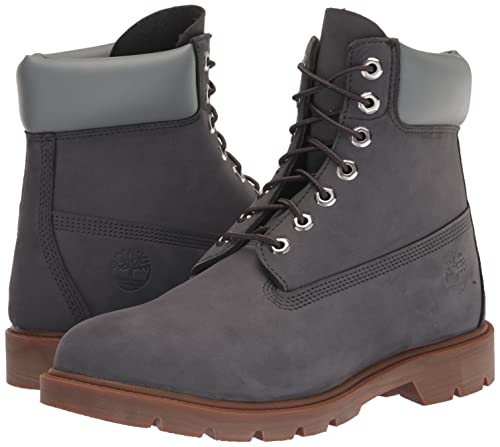 Timberland Men's 6 Inch Basic Waterproof Boots with Padded Collar, Dark Grey Nubuck, 9