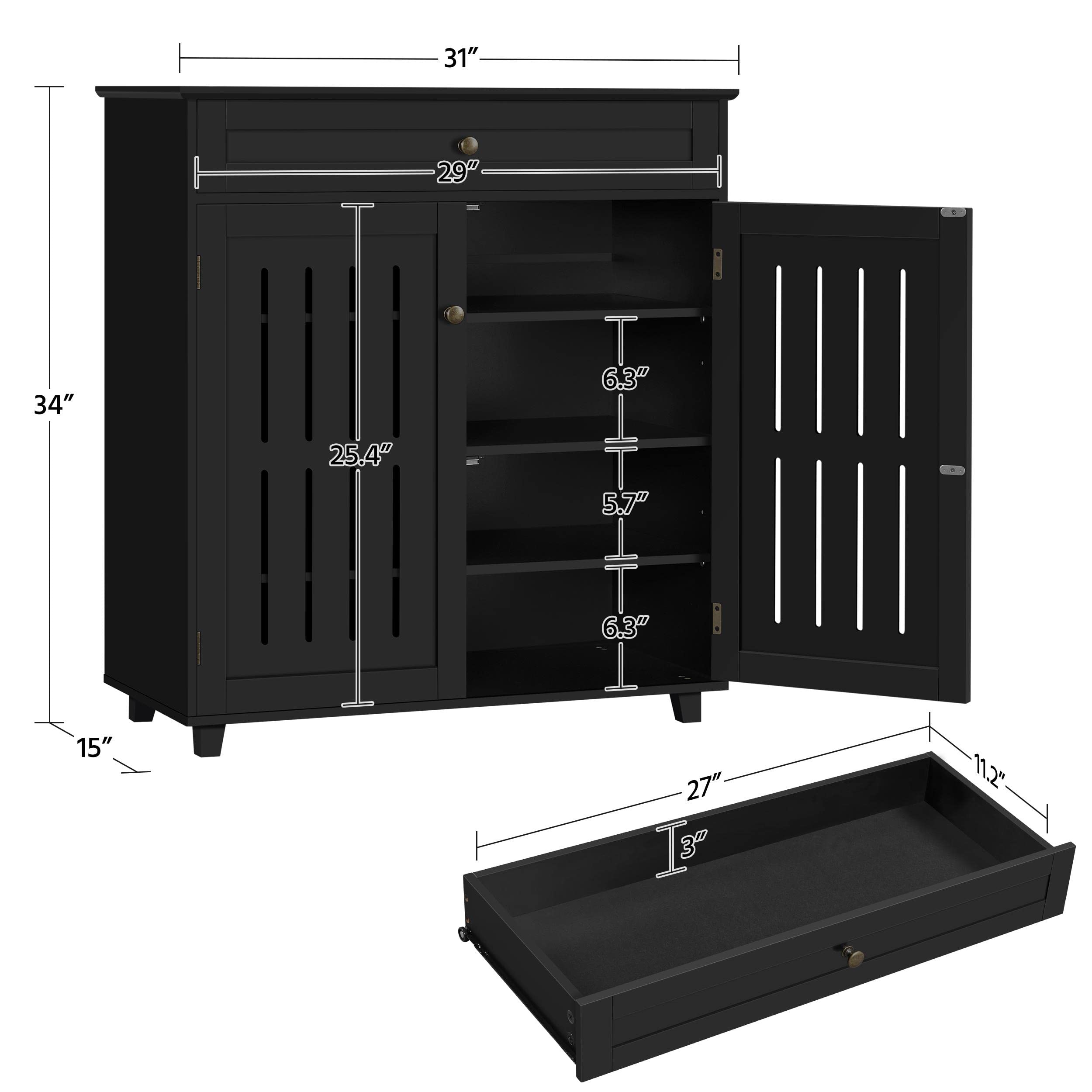Yaheetech Shoe Cabinet Bathroom Storage Cabinet with 1 Drawer & Adjustable Shelf, Shoe Rack Pinter Stand for Home Office, Black